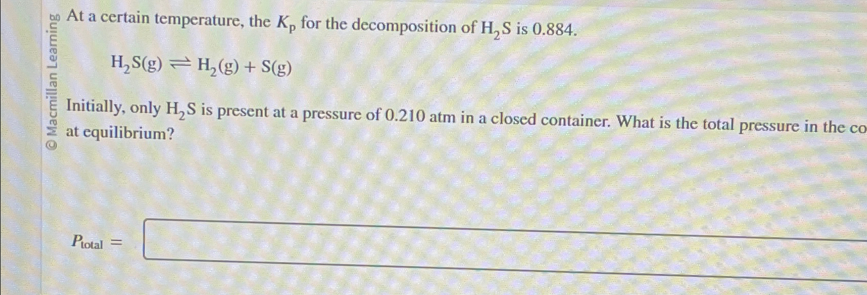 Solved At a certain temperature, the Kp ﻿for the | Chegg.com