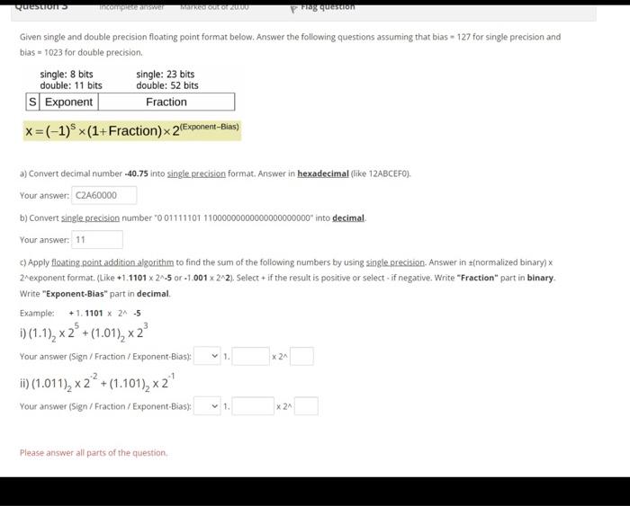 Solved Given Single And Double Precision Floating Point Chegg