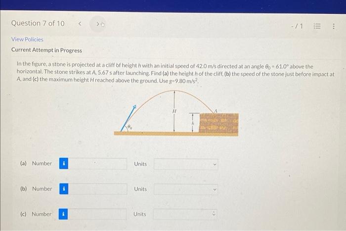 Solved In the figure, a stone is projected at a cliff of | Chegg.com