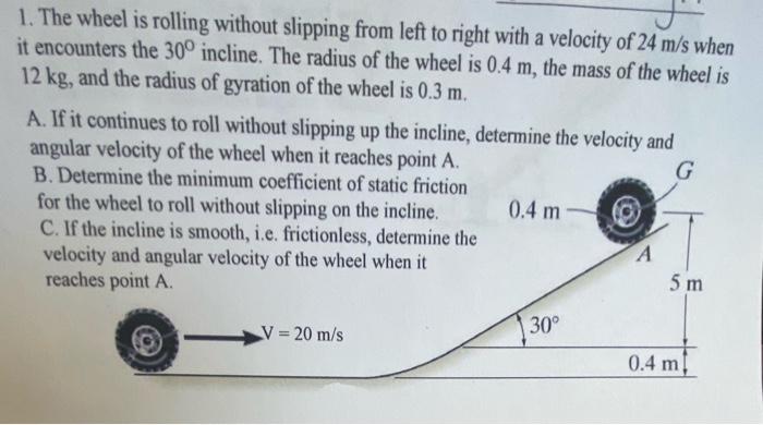 Solved 1. The wheel is rolling without slipping from left to | Chegg.com