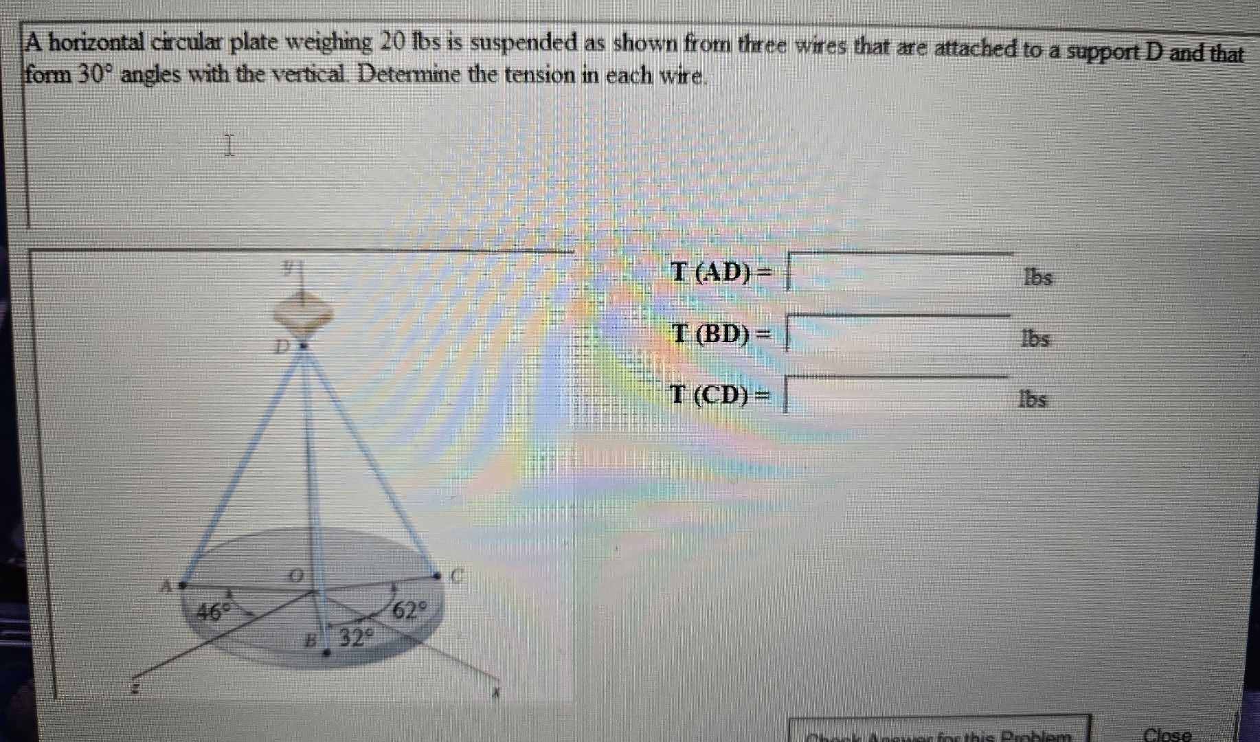 Solved A horizontal circular plate weighing 20 ﻿fb is | Chegg.com