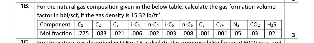 Solved 1B. For the natural gas composition given in the | Chegg.com