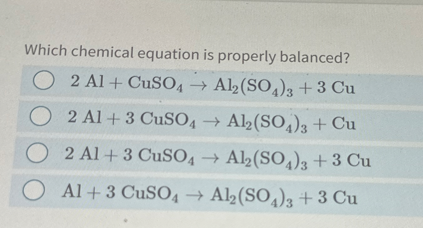 Solved Which chemical equation is properly | Chegg.com