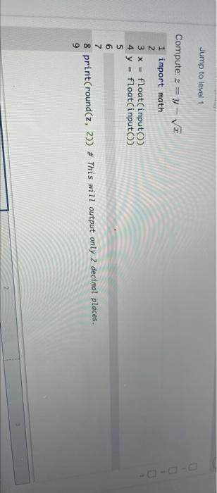 Solved Jump to level 1 Compute: z = y-va 1 import math 2 3 x | Chegg.com
