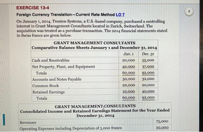 Solved 1 EXERCISE 13-4 Foreign Currency Translation-Current | Chegg.com