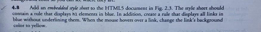 Solved 4.8 Add an embedded style sheet to the HTML5 | Chegg.com