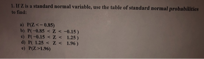 Solved 1. If Z is a standard normal variable, use the table | Chegg.com