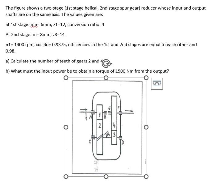 Solved The figure shows a two-stage (1st stage helical, 2nd | Chegg.com