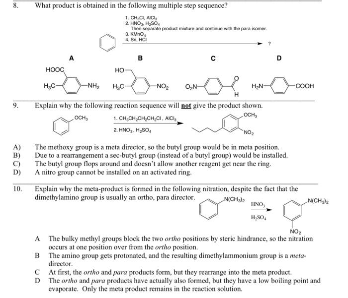 Solved 8. What product is obtained in the following multiple | Chegg.com