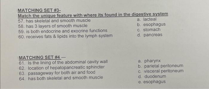 Solved MATCHING SET \#3- Match the unique feature with where | Chegg.com