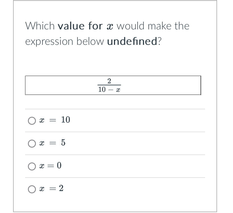 Which value for x ﻿would make the expression below | Chegg.com