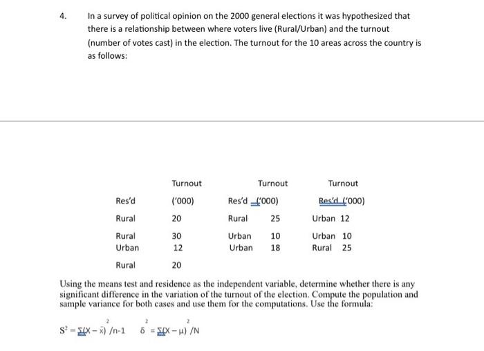 Solved 4. In a survey of political opinion on the 2000 | Chegg.com