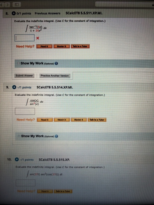 Solved 8. 0/1 points Previous Answers SCalcET8 | Chegg.com