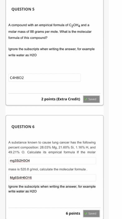 Solved A compound with an empirical formula of C2OH4 and a | Chegg.com