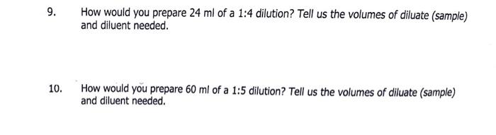 Solved How would you prepare 24ml of a 1:4 dilution? Tell us | Chegg.com