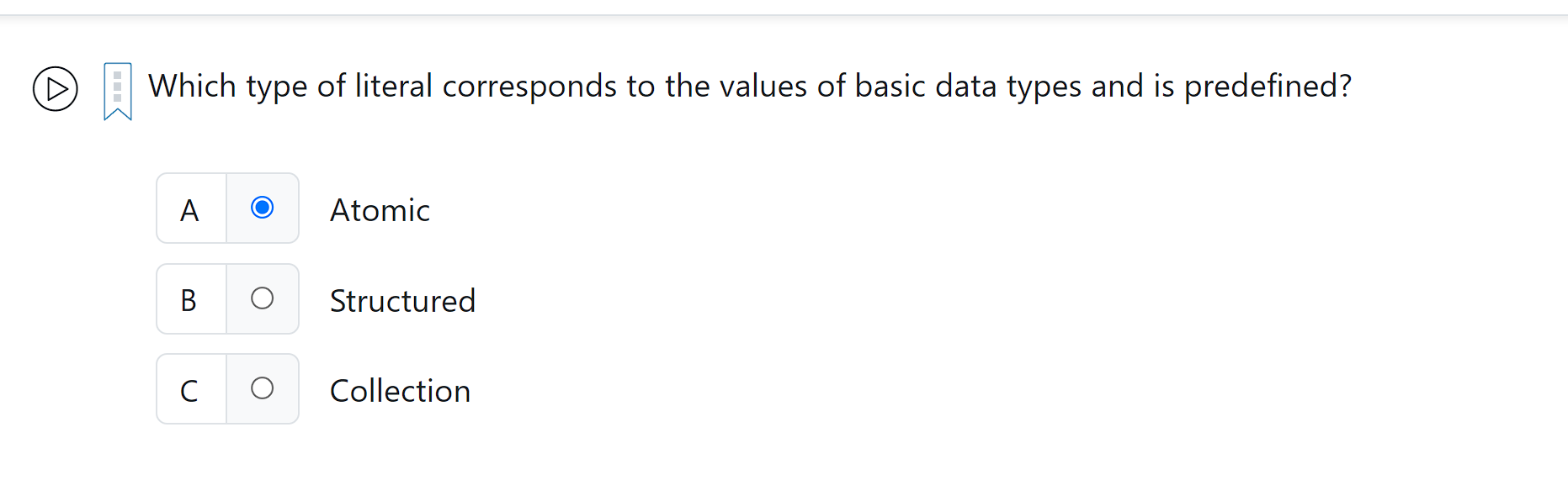 Solved (D) ﻿Which type of literal corresponds to the values | Chegg.com