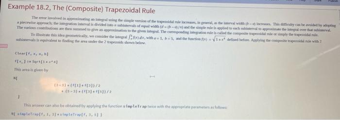 Example 18.2, The (Composite) Trapezoidal Rule The | Chegg.com