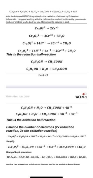 Solved -why is k2 from k2cr2o7 not in the equation?-how does | Chegg.com