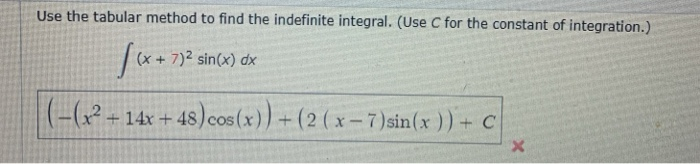 Solved Use the tabular method to find the indefinite | Chegg.com