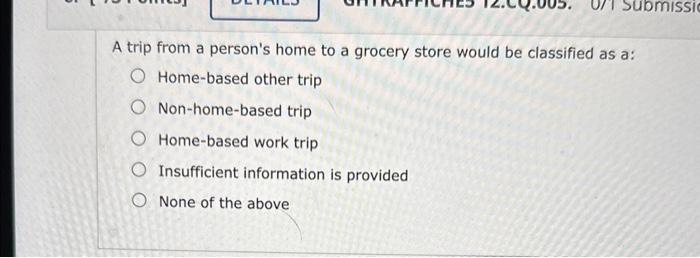 Solved A trip from a person's home to a grocery store would | Chegg.com
