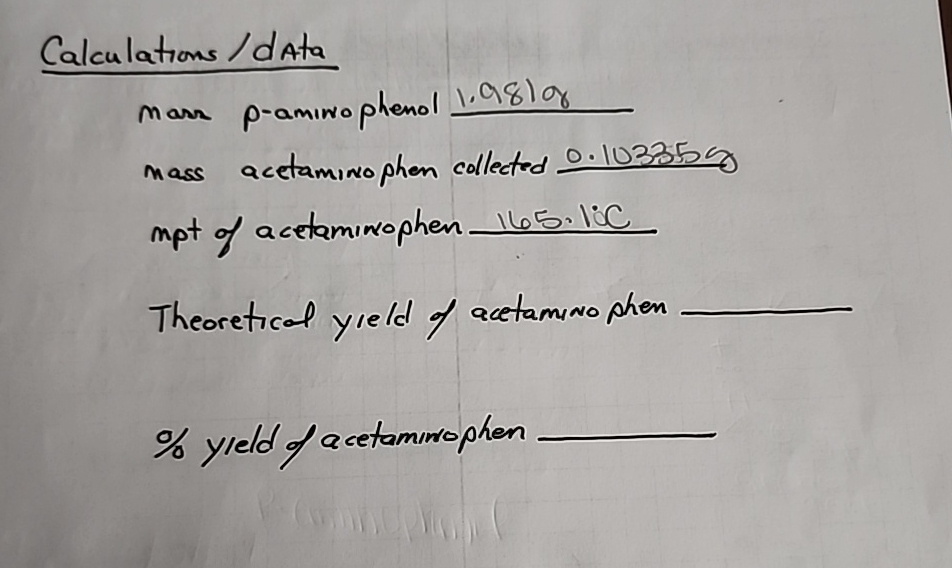 Solved Theoretical yield of acetamino phen% ﻿yield of a | Chegg.com