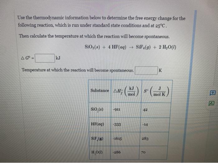 Solved Use the thermodynamic information below to determine | Chegg.com
