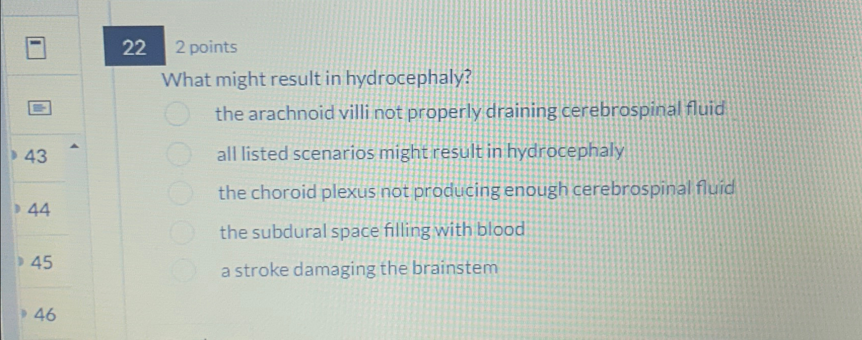 Solved 222 ﻿pointsWhat might result in hydrocephaly?the | Chegg.com