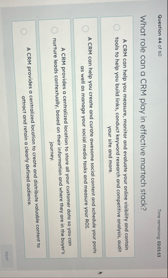 Solved Question 44 ﻿of 60Time remaining: 02:01:53What role | Chegg.com