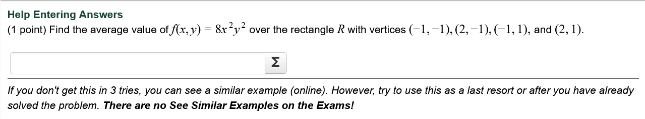 Solved Help Entering Answers(1 ﻿point) ﻿Find the average | Chegg.com