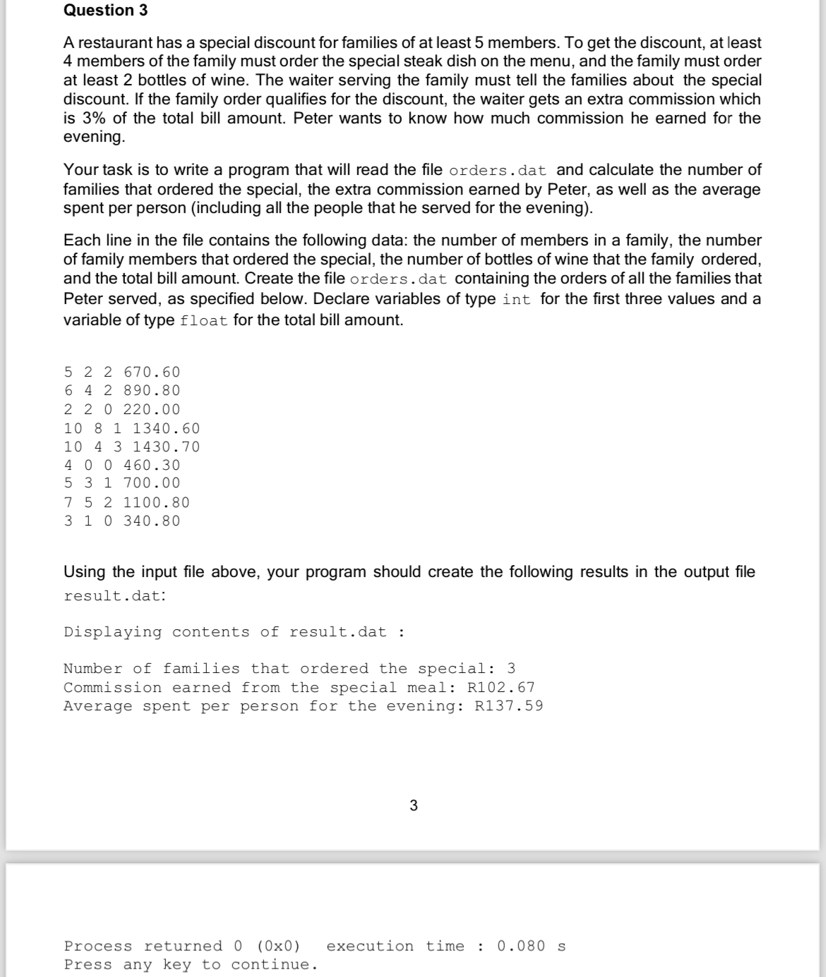 Solved Question 3A restaurant has a special discount for | Chegg.com