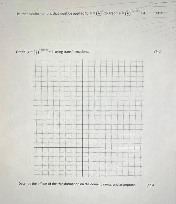 Solved List the transformations that must be applied to y=2x | Chegg.com