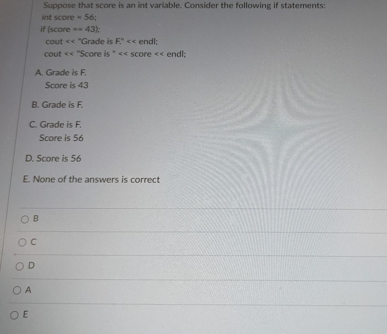 Solved Suppose that score is an int variable. Consider the | Chegg.com