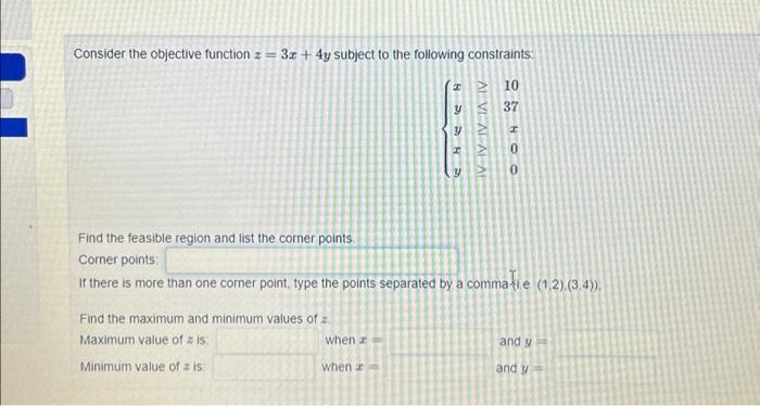 Solved Consider The Objective Function Z 3x 4y Subject