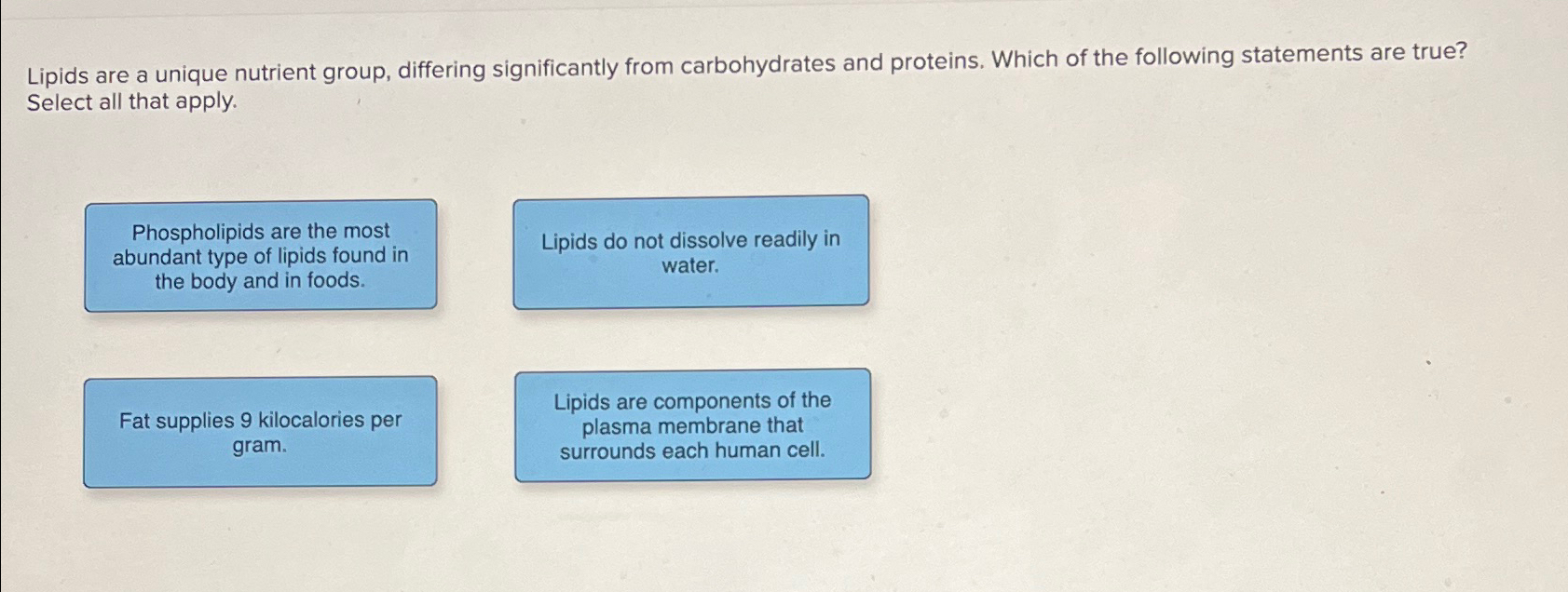 Solved Lipids are a unique nutrient group, differing | Chegg.com