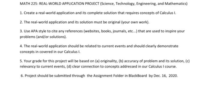 Solved MATH 225: REAL-WORLD APPLICATION PROJECT (Science, | Chegg.com