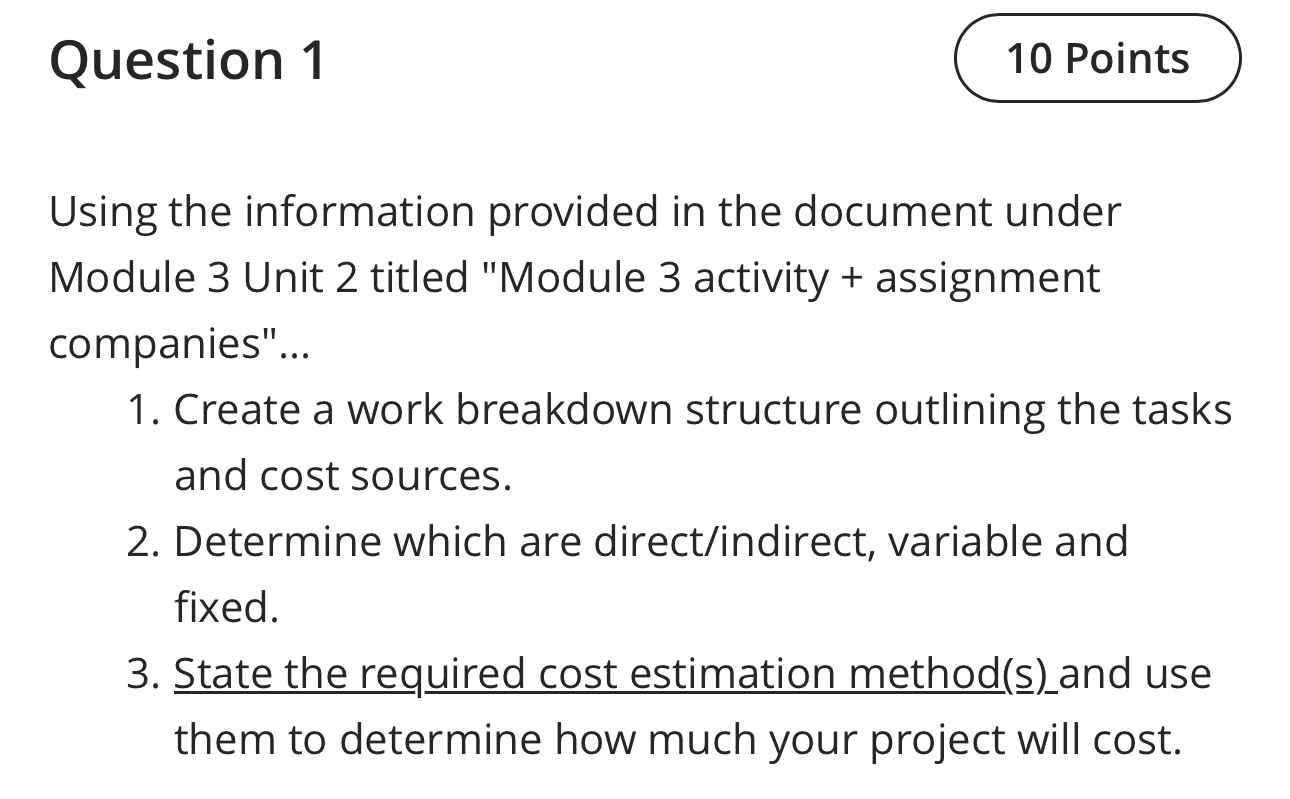 Question 1Using the information provided in the | Chegg.com