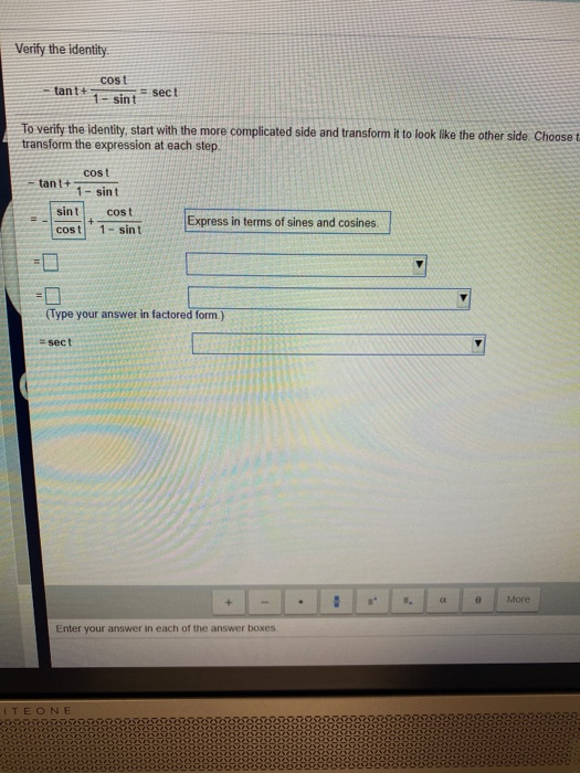 Solved Verify the identity tant + cost 1- sint Sect To | Chegg.com