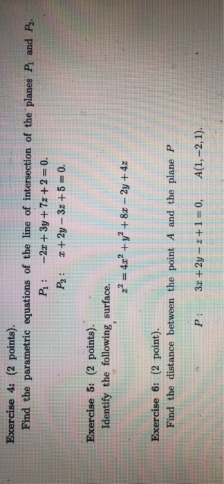 Solved Exercise 4: (2 points). Find the parametric equations | Chegg.com