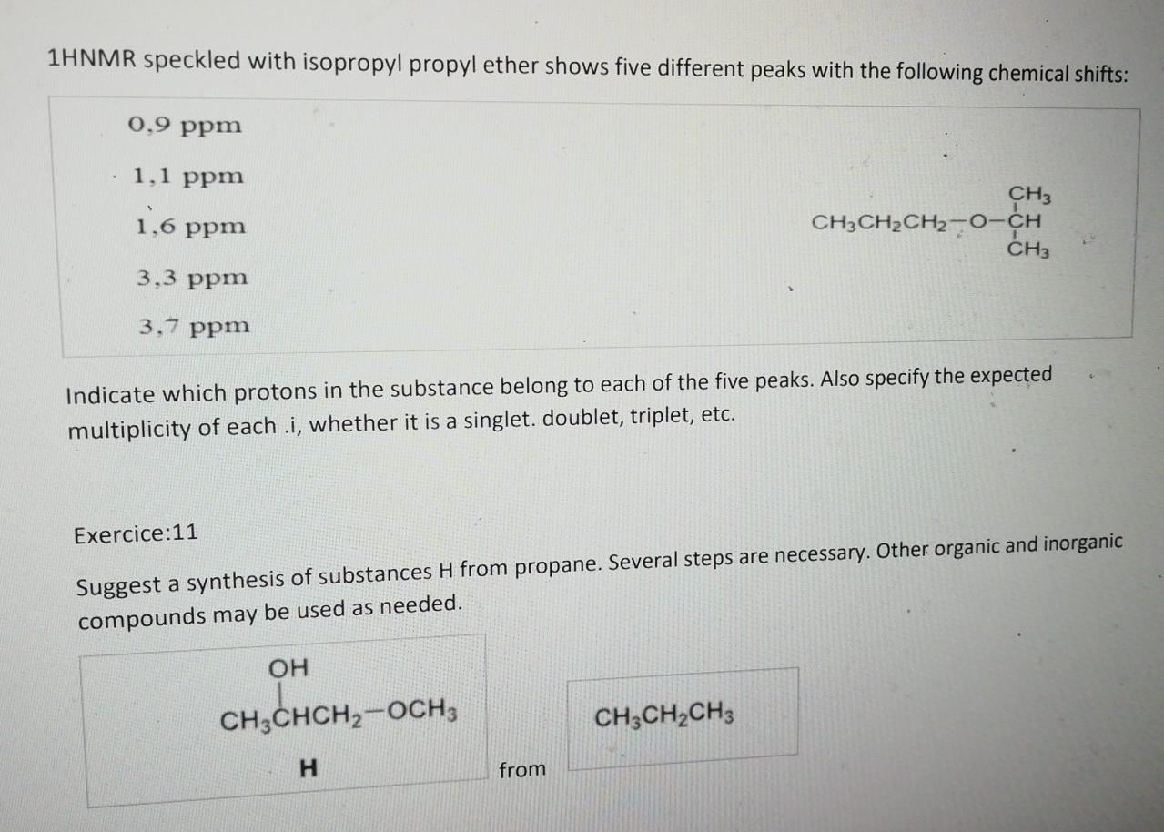 Solved 1HNMR speckled with isopropyl propyl ether shows five | Chegg.com