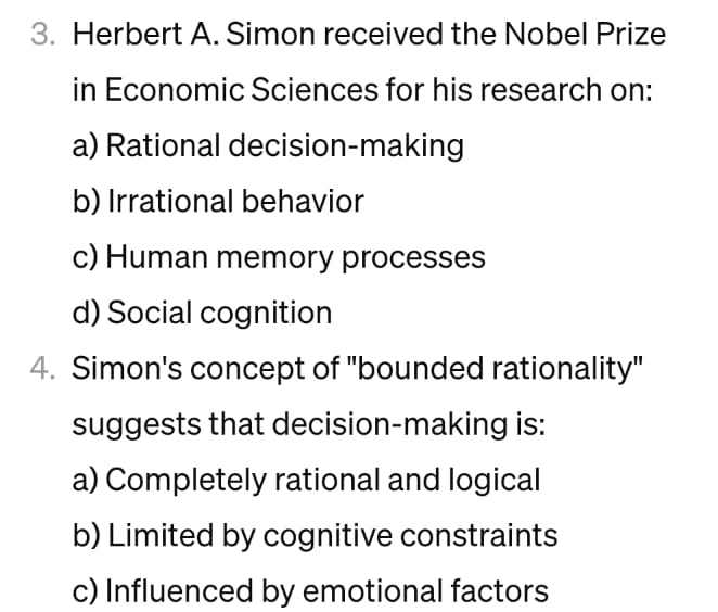 Solved Herbert A. ﻿Simon received the Nobel Prize in | Chegg.com