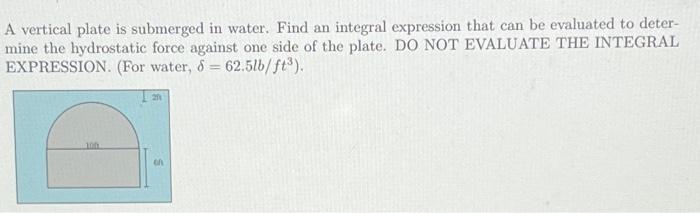 Solved A vertical plate is submerged in water. Find an | Chegg.com