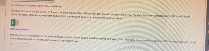 Solved Excel Online Structured Activity: Binomial Model The | Chegg.com