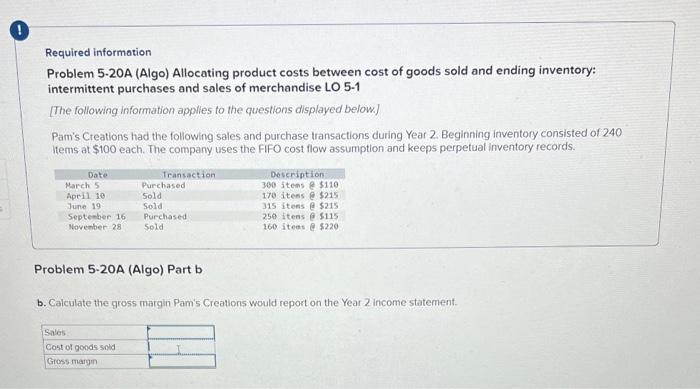 Solved Problem 5-20A (Algo) Allocating product costs between | Chegg.com