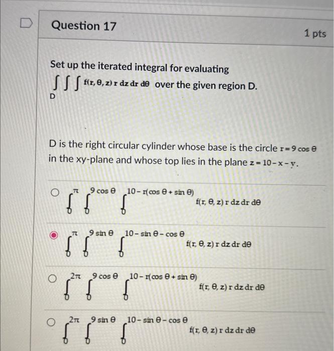 Solved Set up the iterated integral for evaluating | Chegg.com