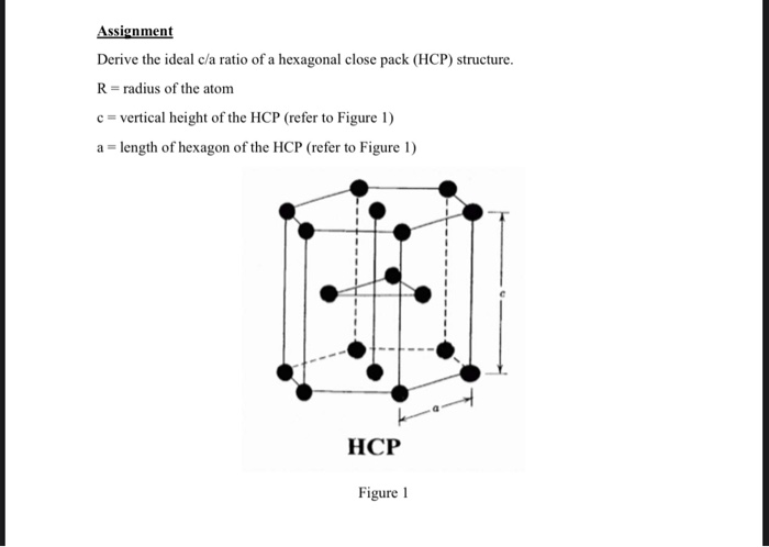 Solved Assignment Derive the ideal c/a ratio of a hexagonal | Chegg.com