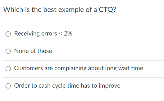 Solved Which is the best example of a CTQ?Receiving errors | Chegg.com