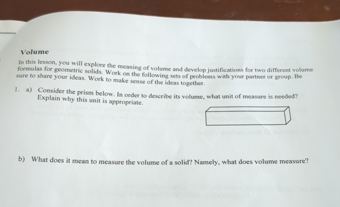 Solved VolumeIn this lesson, you will explore the meaning of | Chegg.com