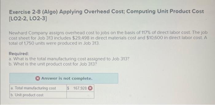 Solved Exercise 2-8 (Algo) Applying Overhead Cost; Computing | Chegg.com