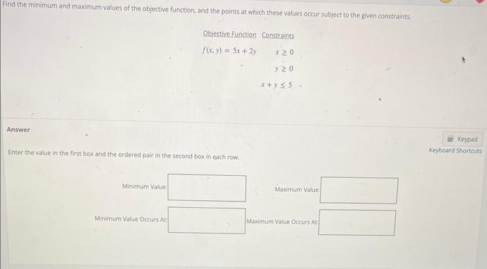 Solved Ind The Minimum And Maximum Values Of The Objective