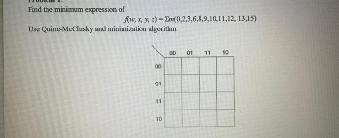 Solved Problem 2: Find the minimum SOP Use Quine-McClusky | Chegg.com